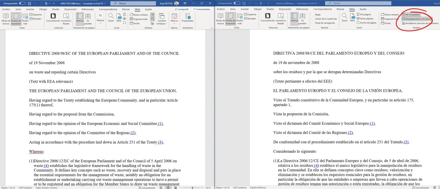Synchronous Scrolling in Microsoft Word – Dolmetscher-wissen-alles.de